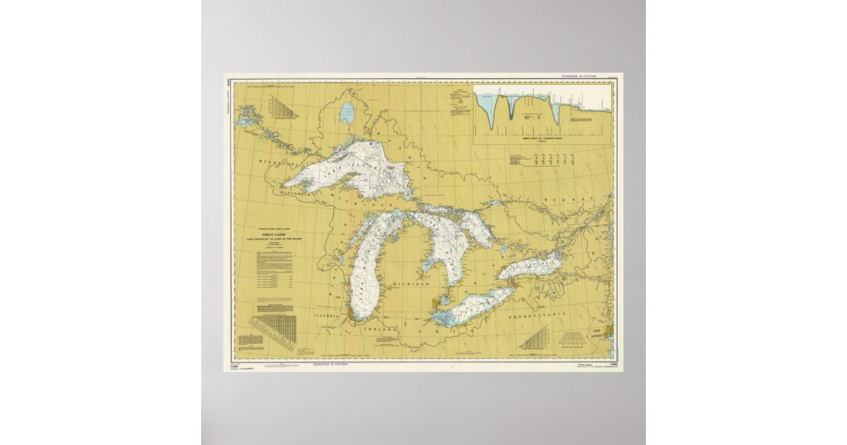 Vintage Map of The Great Lakes (1979) Poster | Zazzle