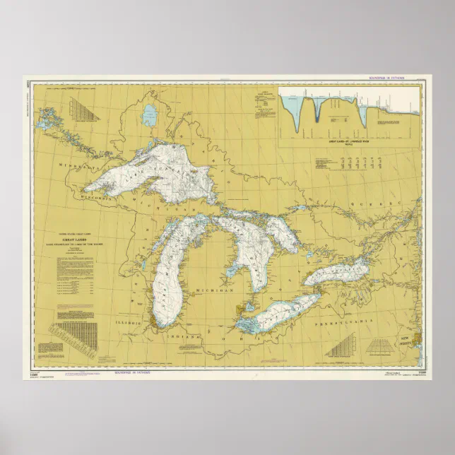 Vintage Map of The Great Lakes (1979) Poster | Zazzle
