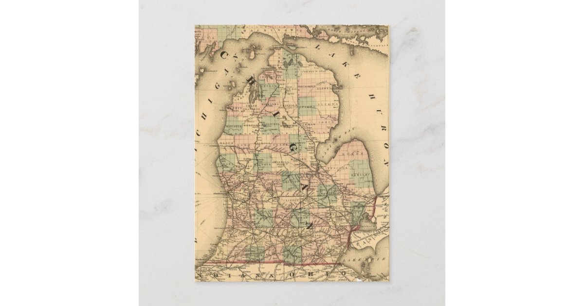 Vintage Map of The Michigan Railroads (1876) Postcard | Zazzle