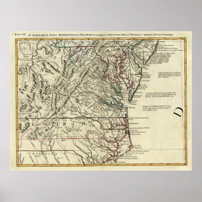 Vintage Map of The Mid Atlantic States (1778) Poster | Zazzle