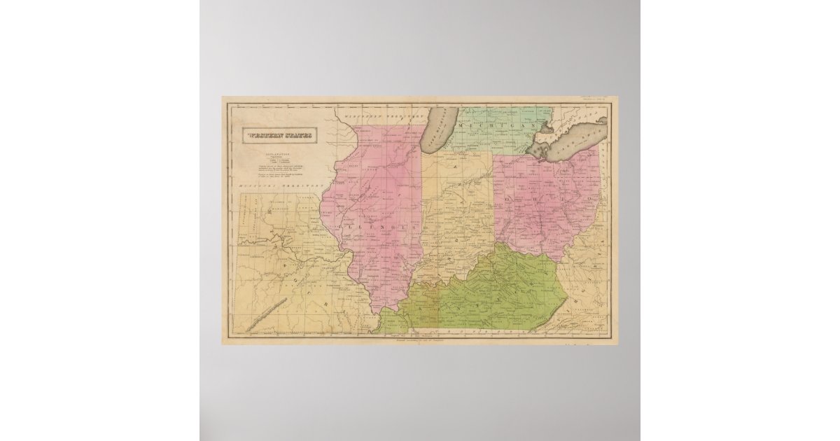 Vintage Map of The Midwestern US (1830) Poster | Zazzle