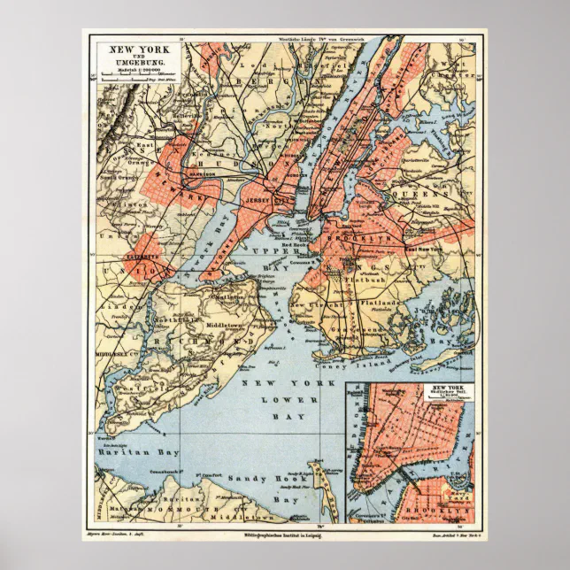 Vintage Map of The New York City Vicinity (1890) Poster | Zazzle
