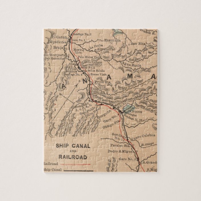 Vintage Map Of The Panama Canal 1885 Jigsaw Puzzle