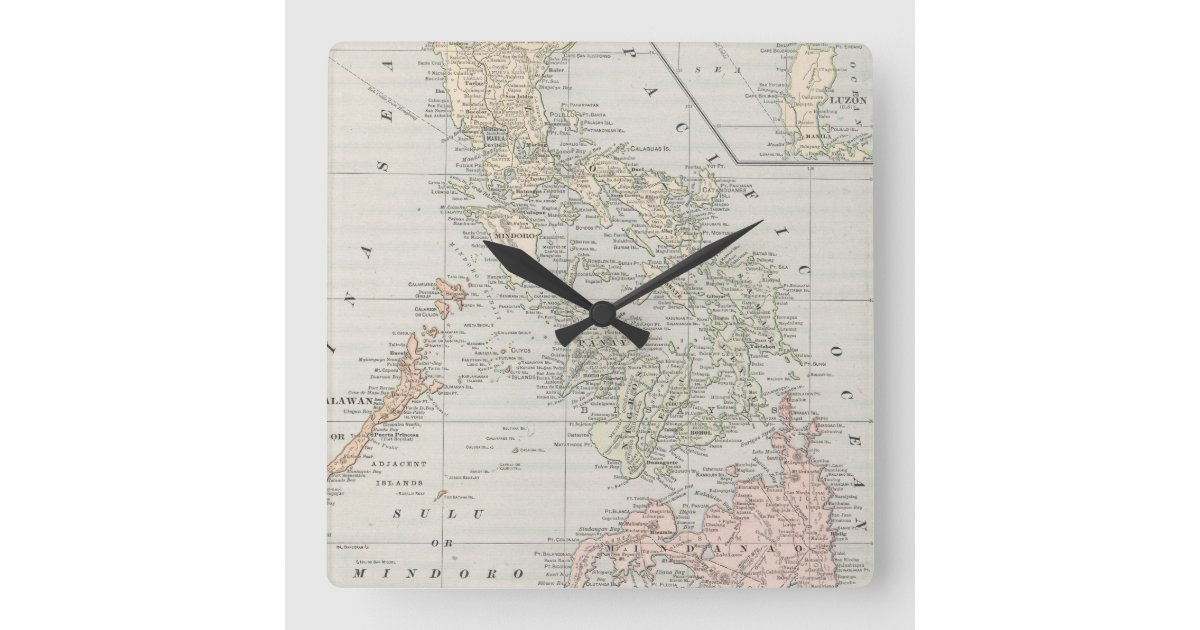 Vintage Map of The Philippine Islands (1901) Square Wall Clock | Zazzle