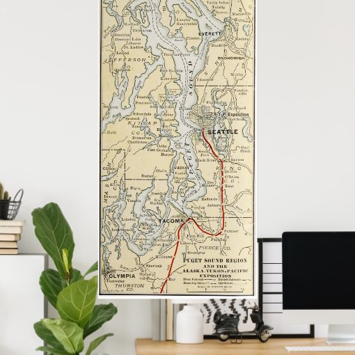 Vintage Map of The Puget Sound (1909) Poster | Zazzle