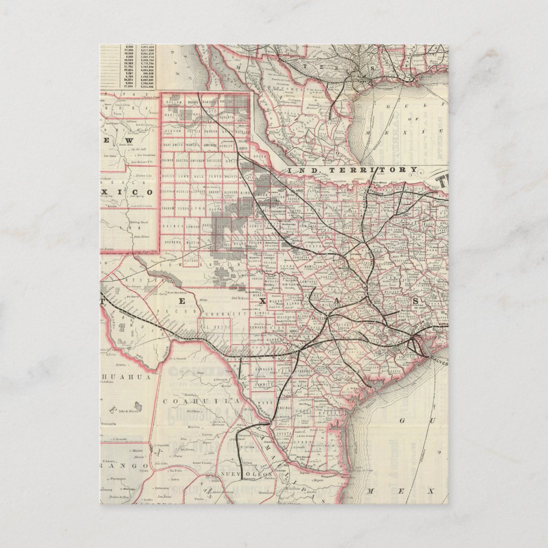 Vintage Map of The Texas Railroad System (1885) Postcard | Zazzle