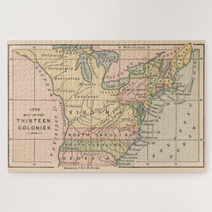 Vintage Map of The Thirteen Colonies (1885) Jigsaw Puzzle | Zazzle