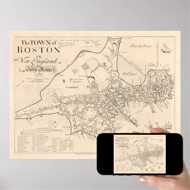 Vintage Map of The Town of Boston MA (1835) Poster | Zazzle