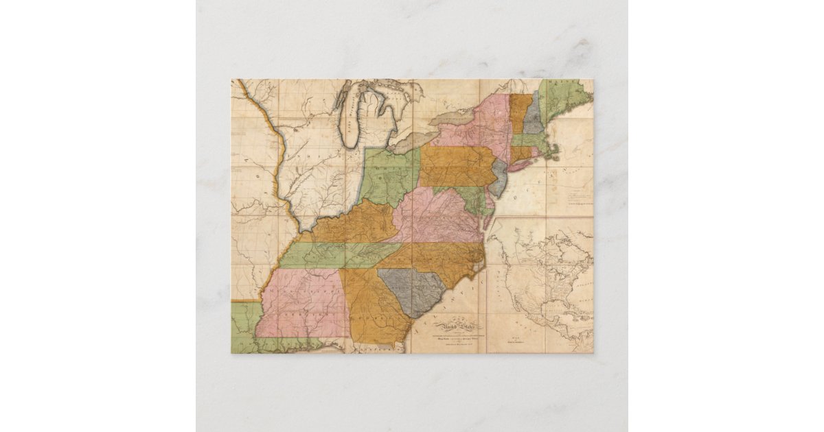 Vintage Map of the United States Post Roads (1804) Postcard | Zazzle