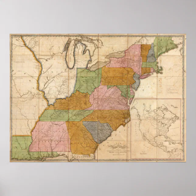 Vintage Map of the United States Post Roads (1804) Poster | Zazzle