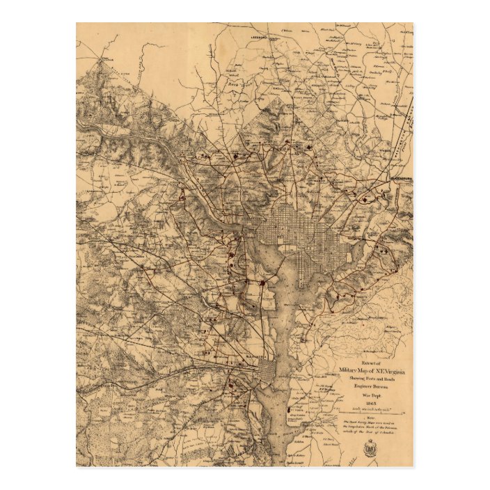 Vintage Map of The Washington DC Area (1865) Postcard | Zazzle.com