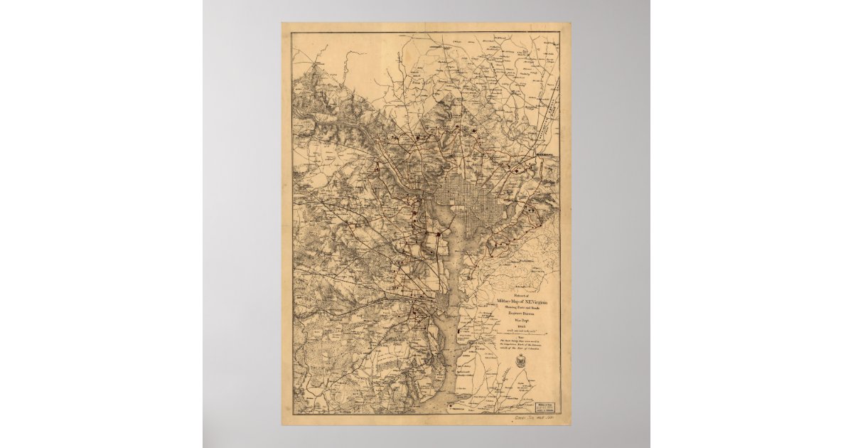 Vintage Map of The Washington DC Area (1865) Poster | Zazzle