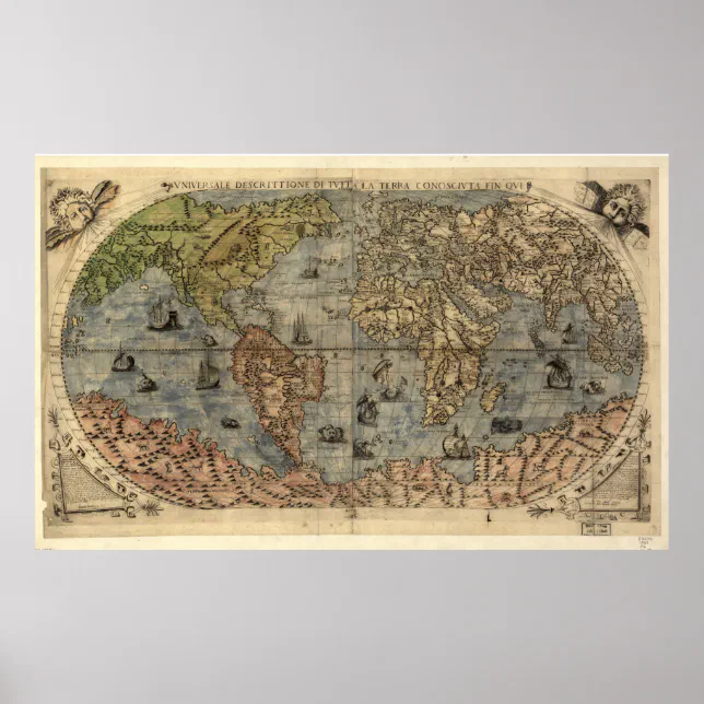 Vintage Map of The World (1565) Poster | Zazzle