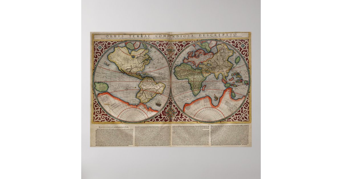 Vintage Map of The World (1587) Poster | Zazzle