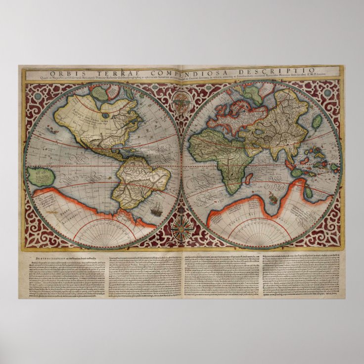 Vintage Map of The World (1587) Poster | Zazzle