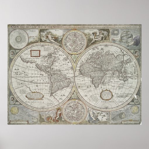 Vintage Map of The World (1651) Poster | Zazzle