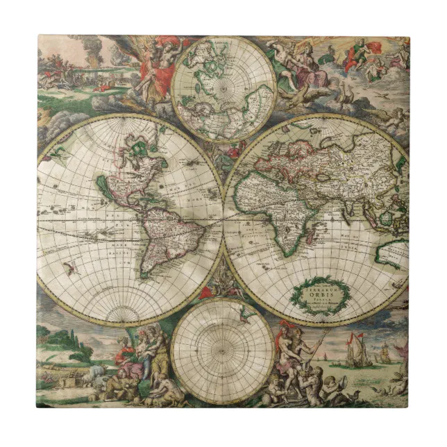 Vintage Map of The World (1689) Tile | Zazzle