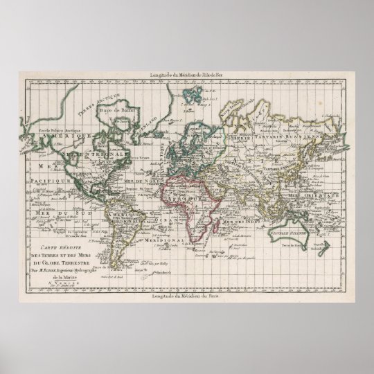 Vintage Map of The World (1789) Poster | Zazzle.com