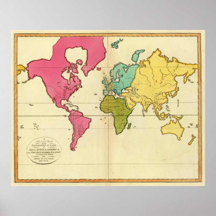 Vintage Map of The World (1792) Poster | Zazzle