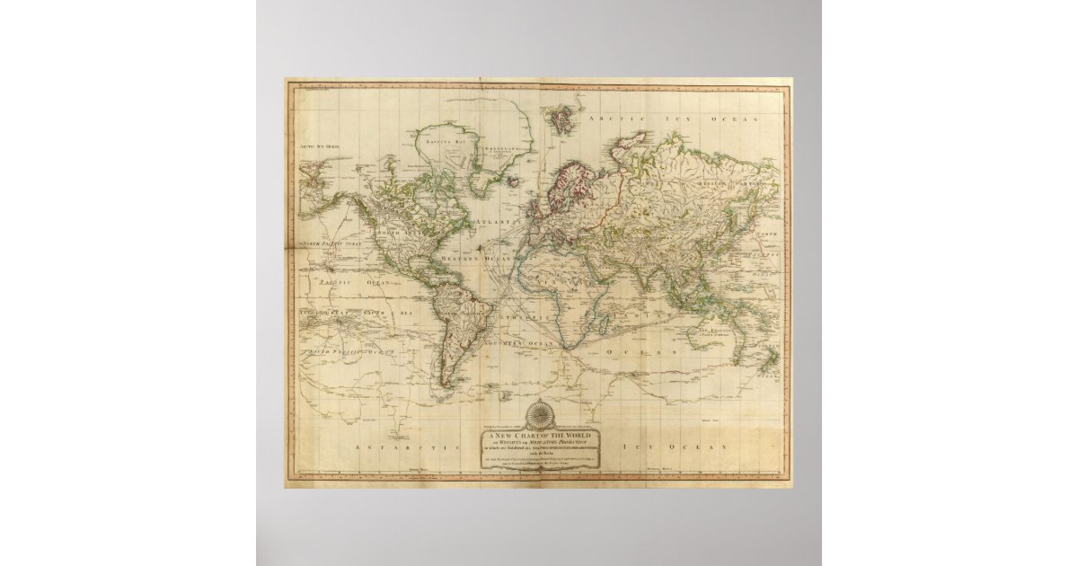 Vintage Map of The World (1800) Poster | Zazzle