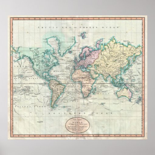 Vintage Map of The World (1801) Poster | Zazzle