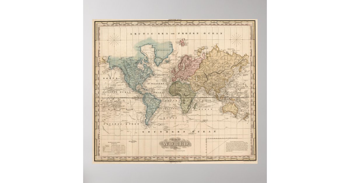 Vintage Map of The World (1823) 2 Poster | Zazzle