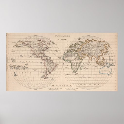 Vintage Map of The World (1827) 2 Poster | Zazzle