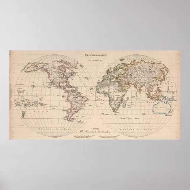 Vintage Map of The World (1827) 2 Poster | Zazzle