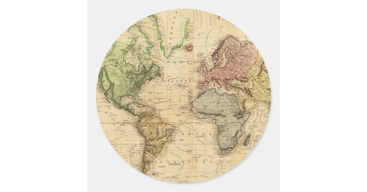 Vintage Map of The World (1831) Classic Round Sticker | Zazzle
