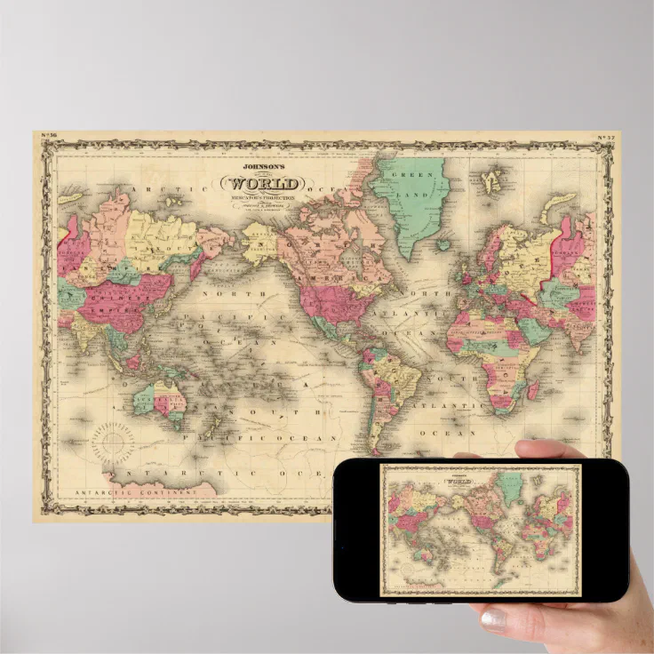 Vintage Map of The World (1860) Poster | Zazzle