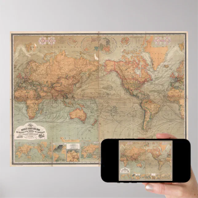 Vintage Map of The World (1870) Poster | Zazzle