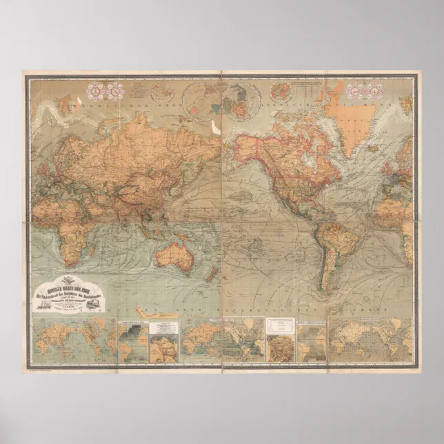 Vintage Map of The World (1870) Poster | Zazzle