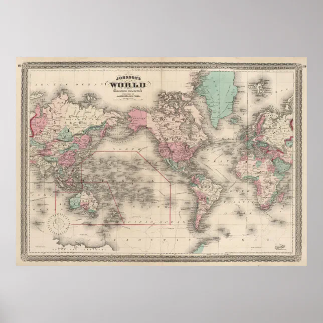 Vintage Map of The World (1870) Poster | Zazzle
