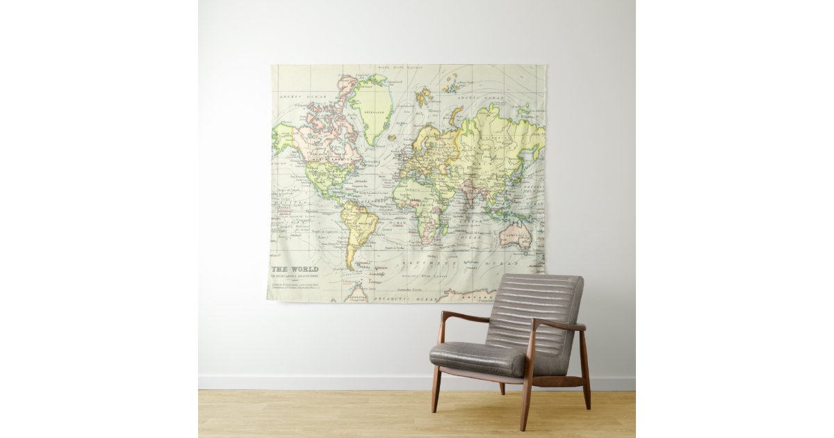Vintage Map of The World (1899) Tapestry | Zazzle