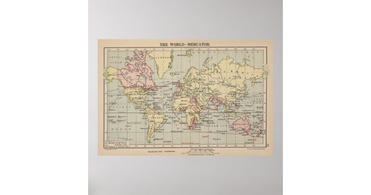 Vintage Map of The World (1914) Poster | Zazzle