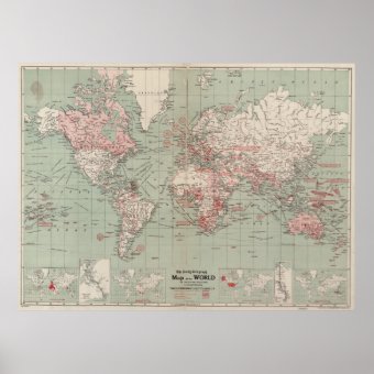 Vintage Map of The World (1918) Poster | Zazzle