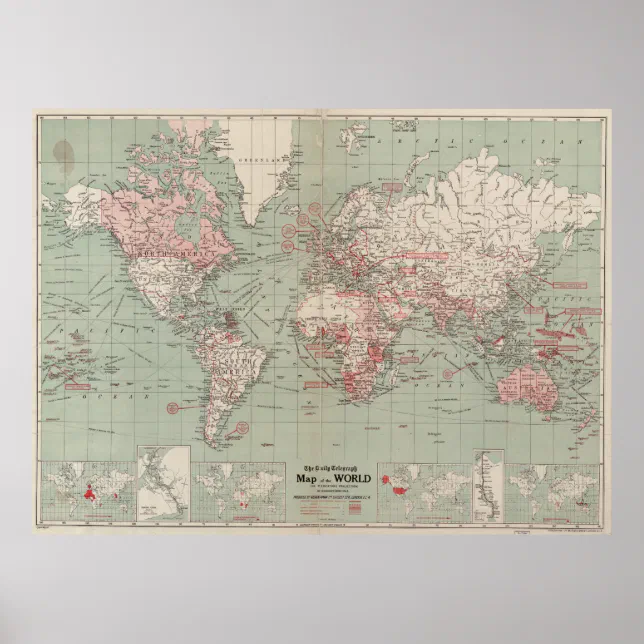 Vintage Map of The World (1918) Poster | Zazzle