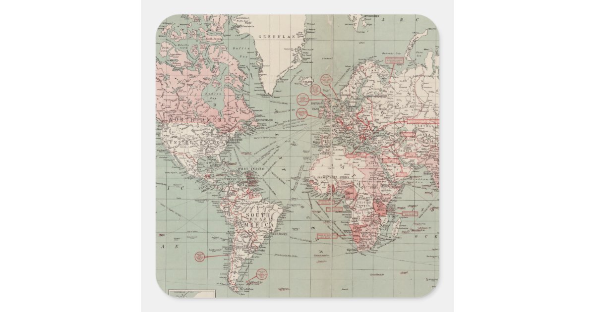 Vintage Map of The World (1918) Square Sticker | Zazzle