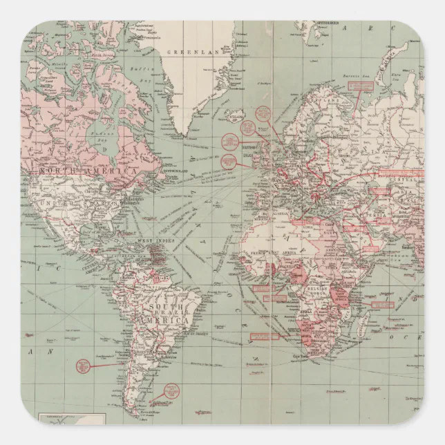 Vintage Map of The World (1918) Square Sticker | Zazzle