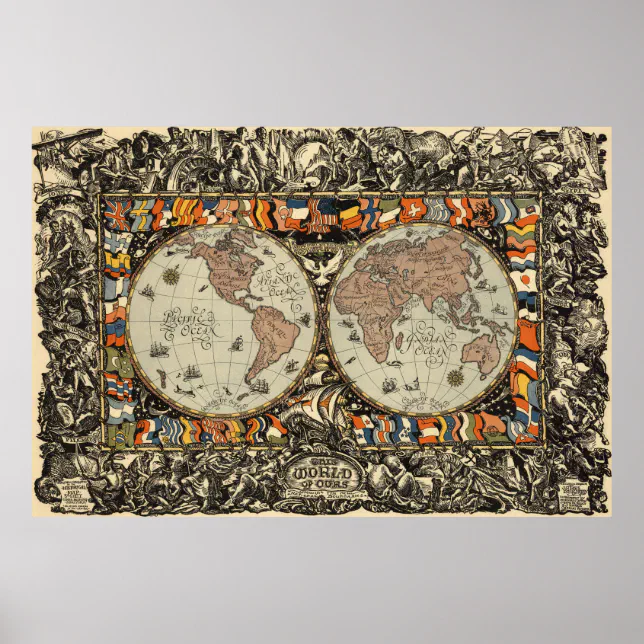 Vintage Map of The World (1920) Poster | Zazzle