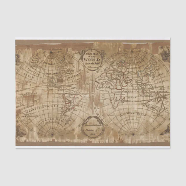 Vintage Map of the world furniture decoupage paper | Zazzle