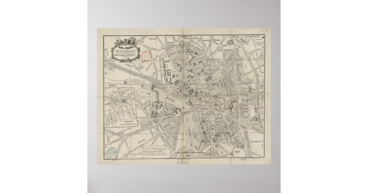 Vintage Map of Toulouse France (1844) Poster | Zazzle