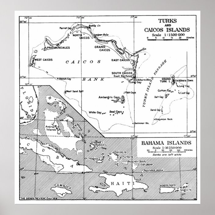 Vintage Map of Turks and Caicos & Bahamas Poster | Zazzle.com