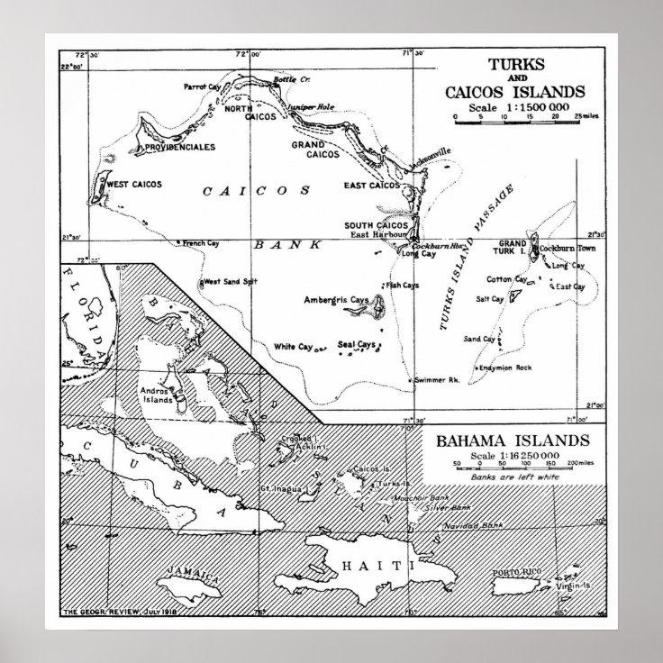 Vintage Map of Turks and Caicos & Bahamas Poster | Zazzle