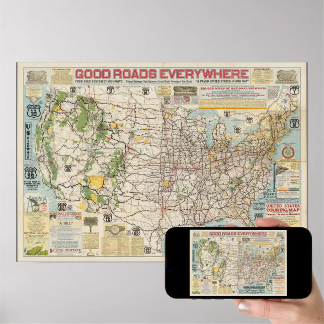 Vintage Map of US Highway System Poster | Zazzle