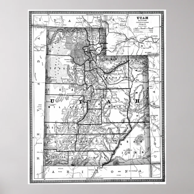 Vintage Map of Utah (1883) BW Poster | Zazzle