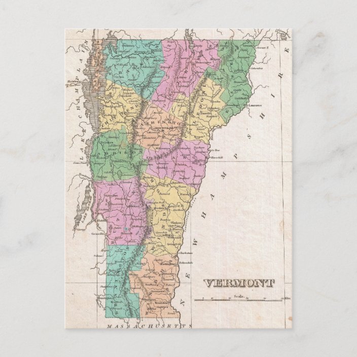Vintage Map of Vermont (1827) Postcard | Zazzle.com