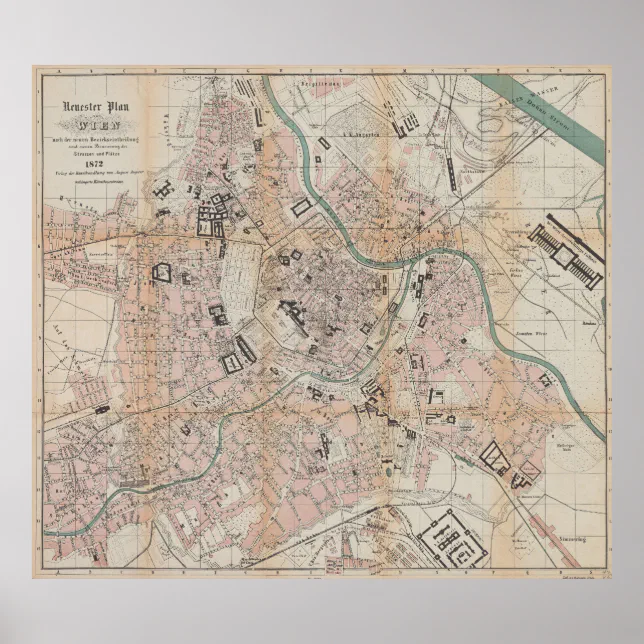 Vintage Map of Vienna Austria (1872) Poster | Zazzle