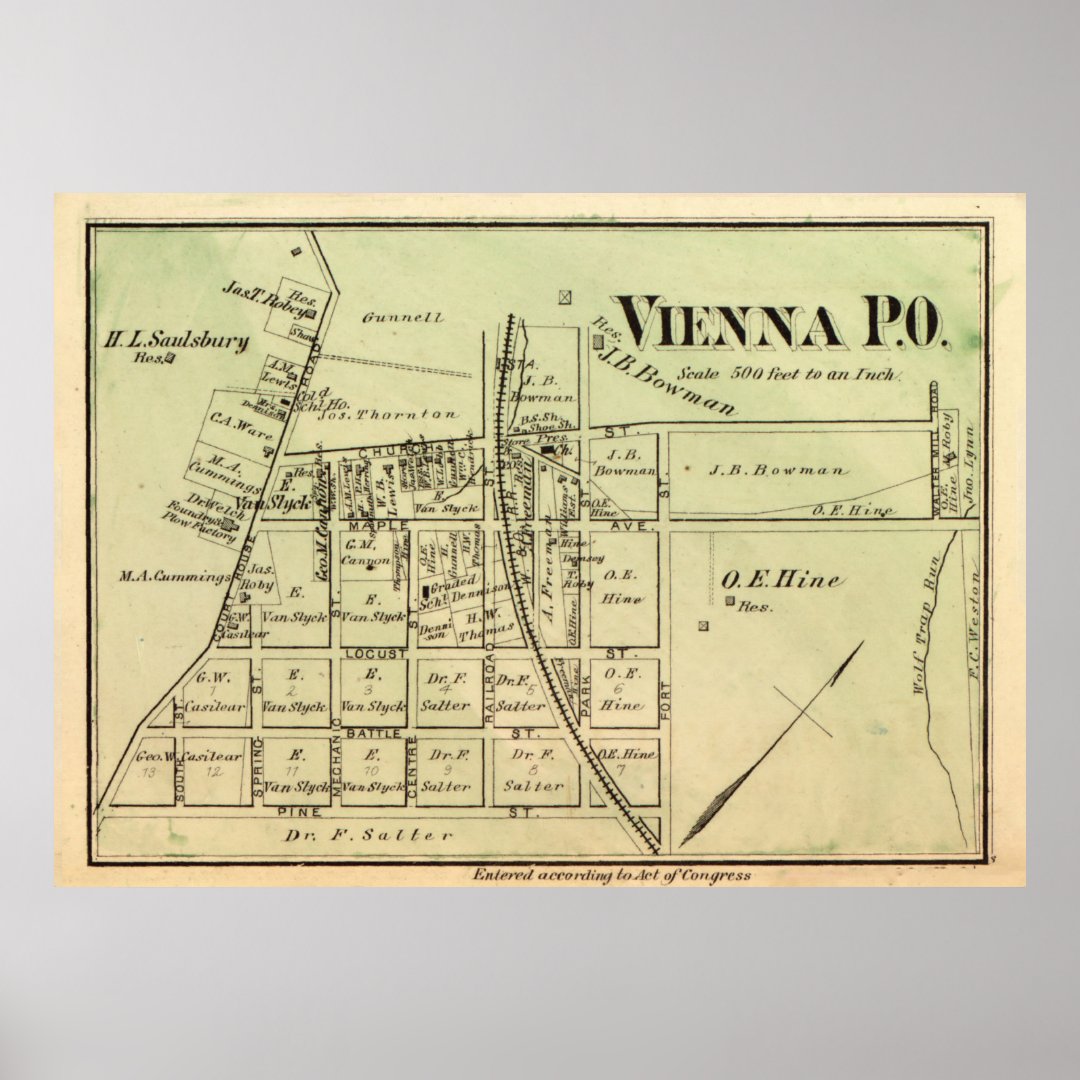 Vintage Map of Vienna VA (1878) Poster | Zazzle