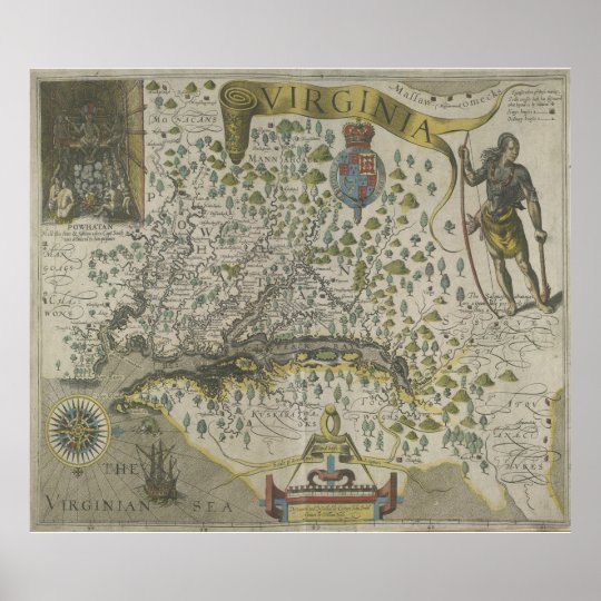 Vintage Map of Virginia (1618) Poster | Zazzle.com